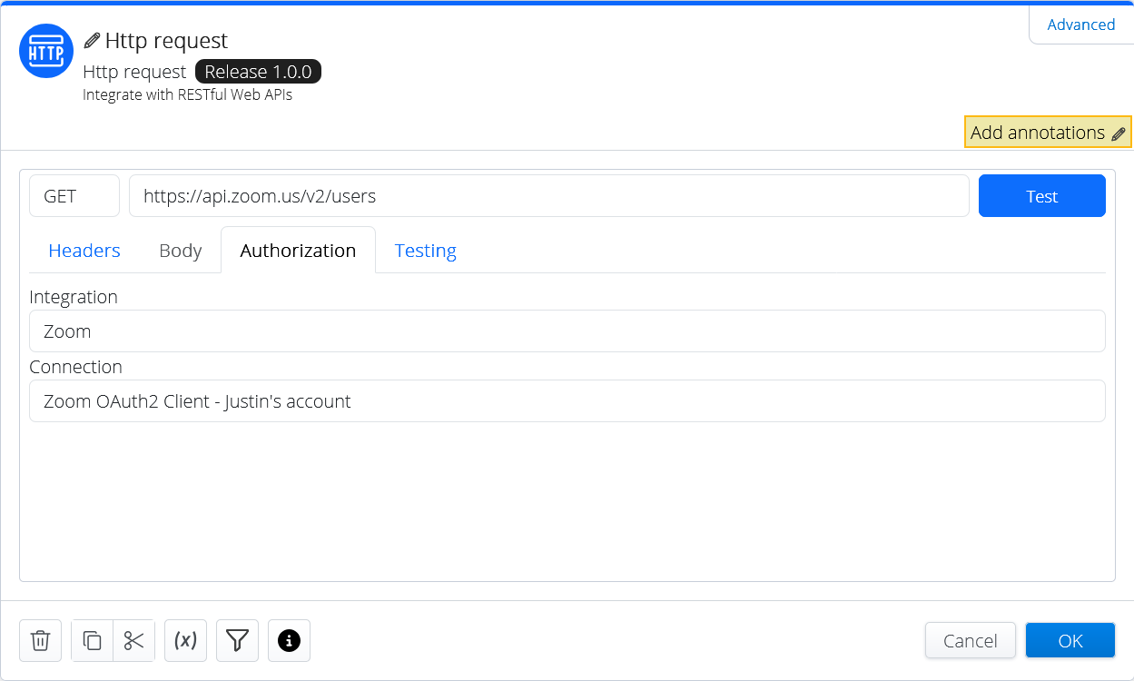 Use the Zoom API in Workflow